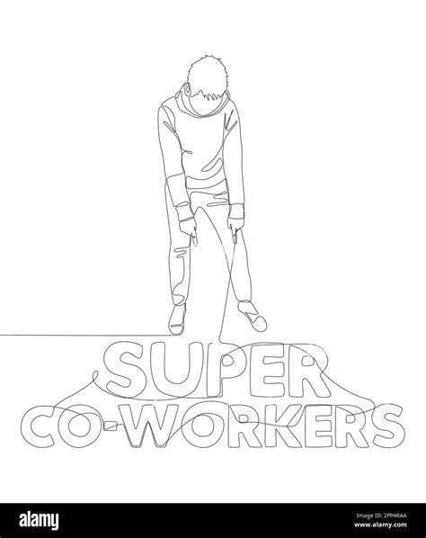 One Continuous Line Of Man Pointing With Finger At Super Co Workers Word Thin Line Illustration