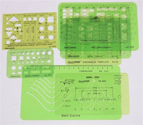 8 Vintage Drafting Templates Berol Rapiddesign Timesaver Bell Curve Architect 1981381648