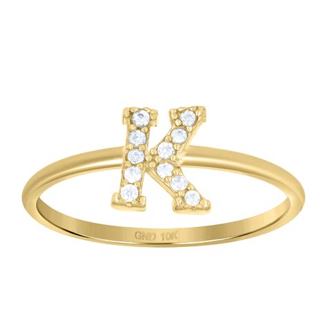 10kt 10k Yellow Gold Womens Cubic Zirconia Initial Alphabet K Ring