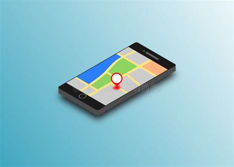 Red Marker On GPS Navigator Location Map Inside Smartphone Isometric Vector Design Concept