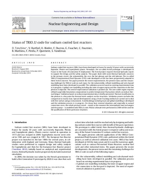Pdf Status Of Triou Code For Sodium Cooled Fast Reactors