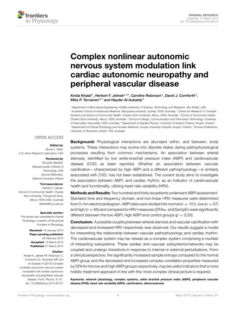 Pdf Complex Nonlinear Autonomic Nervous System Modulation Link Cardiac Autonomic Neuropathy