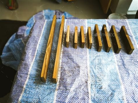 Wooden Planks Drying From Staining Process On The Canvas Sheet Stock