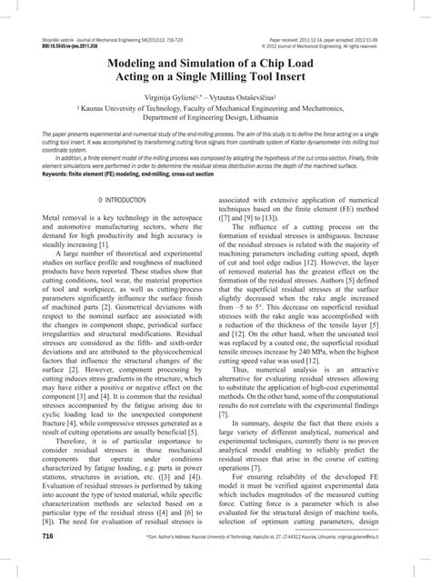 Pdf Modeling And Simulation Of A Chip Load Acting On A Single Milling