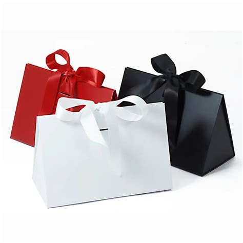 Large Black Triangular Shaped T Box With Ribbon And Handle Geotobox