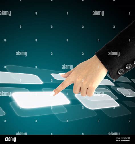 Women Hand Pushing A Button On A Touch Screen Interface Stock Photo Alamy