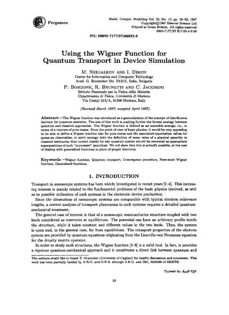 Pdf Using The Wigner Function For Quantum Transport In Device