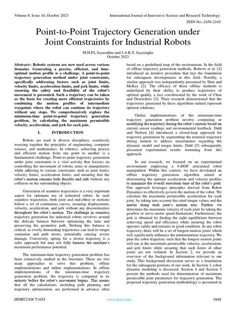 Point To Point Trajectory Generation Under Joint Constraints For
