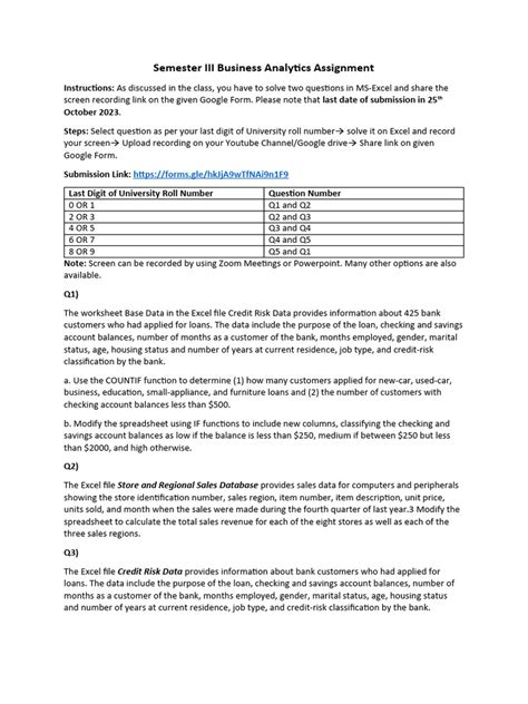 Assignment Business Analytics Pdf Microsoft Excel Banks