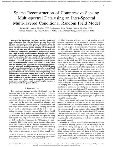 pdf sparse reconstruction of compressive sensing multi spectral data using an inter spectral