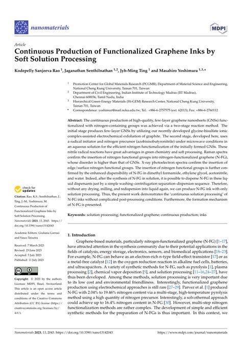 Pdf Continuous Production Of Functionalized Graphene Inks By Soft Solution Processing