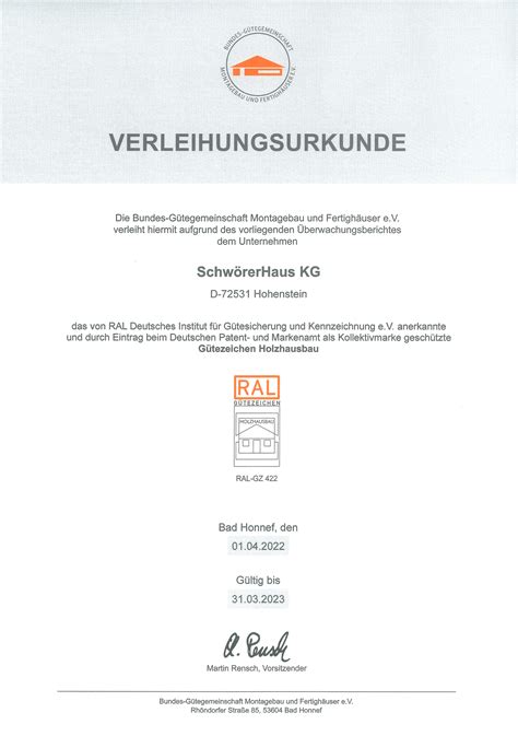 Certificates In Prefabricated House Construction Schwörerhaus