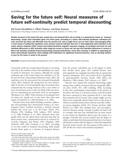 Saving For The Future Self Neural Measures Of Future Self Continuity Predict Temporal