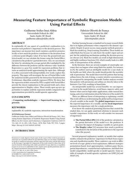 Pdf Measuring Feature Importance Of Symbolic Regression Models Using