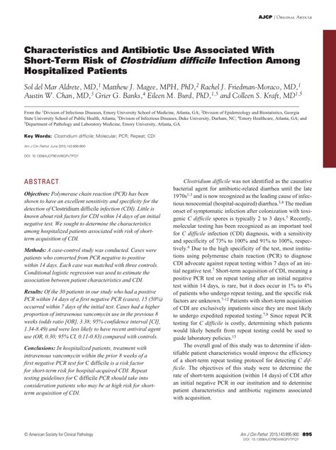 Pdf Characteristics And Antibiotic Use Associated With Short Term Risk Of Clostridium