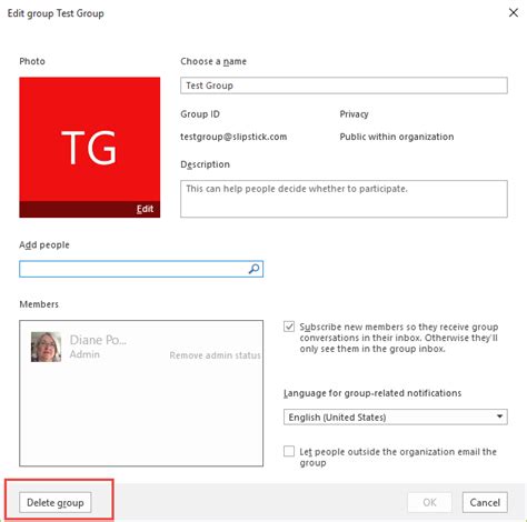 Delete An Outlook Group