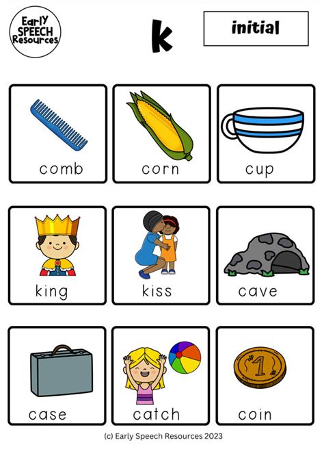 K Initial Articulation Sheet Early Speech Resources