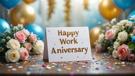 Happy Work Anniversary Card With Roses And Balloons Stock Illustration