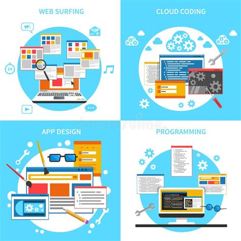 Set Of Flat Design Concept For Web Development Stock Illustration