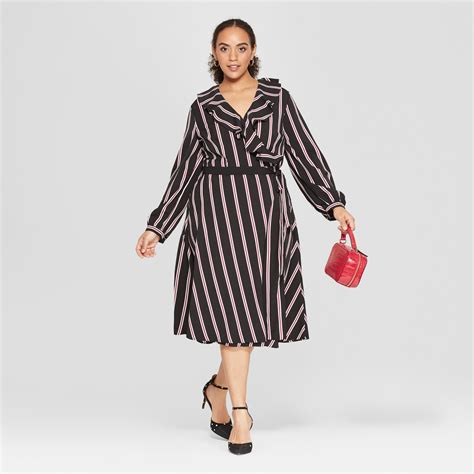 Who What Wear Plus Size Long Sleeve Ruffle Wrap Midi Dress