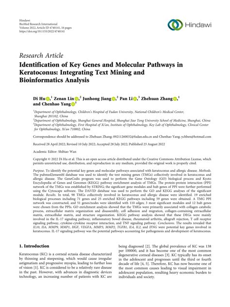 Pdf Identification Of Key Genes And Molecular Pathways In Keratoconus Integrating Text Mining