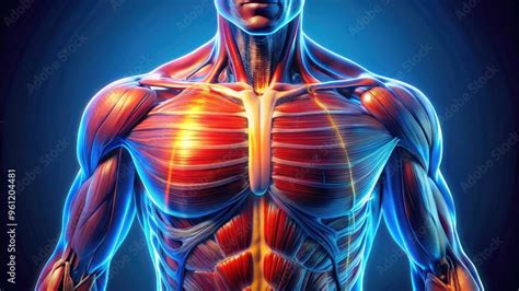 Illuminated 3d Illustration Of The Human Chest Muscle Anatomy