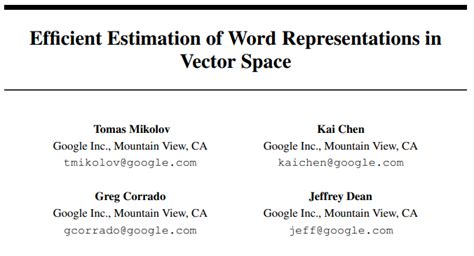 Word2vec 1 Efficient Estimation Of Word Representations In Vector