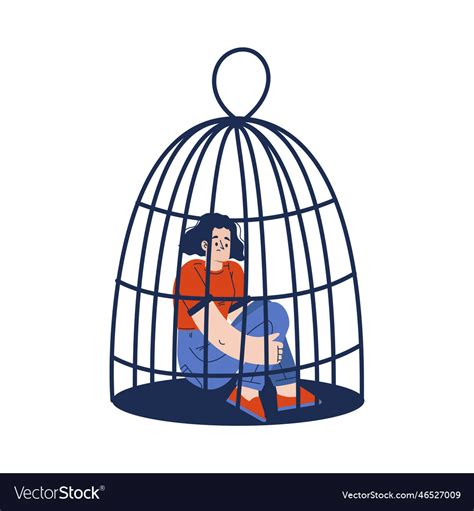 Woman Locked In Cage Sitting Behind Bars Vector Image