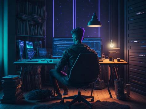 Premium AI Image Babe Doing Coding On His Computer Setup With