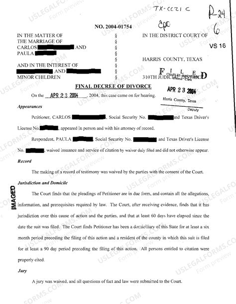 Pearland Texas Final Decree Of Divorce Tdhhs Us Legal Forms