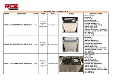 Ficha Técnica Lavadoras Rca Pdf