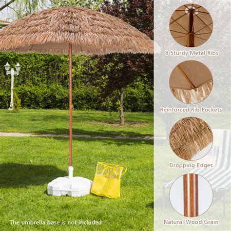 8 Feet Patio Thatched Tiki Umbrella Hawaiian Hula Beach Umbrella Costway