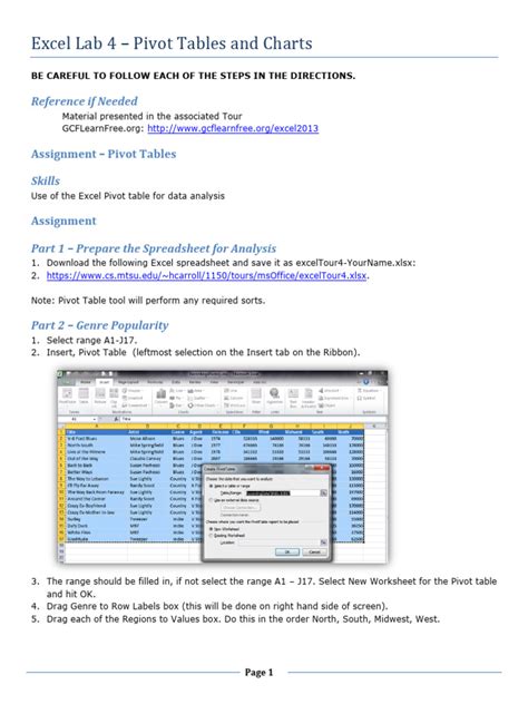 Exceltour4 Pivottables Charts Pdf Software Design Information