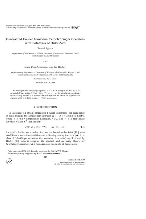 Pdf Generalized Fourier Transform For Schrödinger Operators With Potentials Of Order Zero