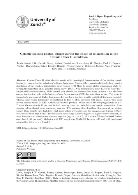 Pdf Galactic Ionizing Photon Budget During The Epoch Of Reionization In The Cosmic Dawn Ii