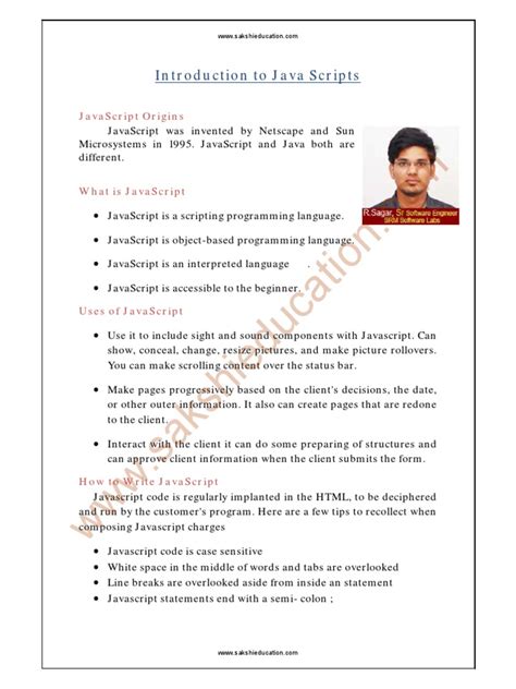 Introduction To Java Scripts Javascript Origins Pdf Dynamic Html
