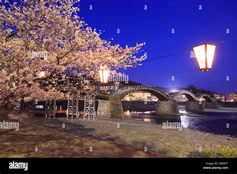 Night View Of Kintai Bridge And Nishiki River Iwakuni Yamaguchi