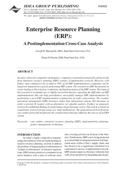 Pdf Enterprise Resource Planning Erp