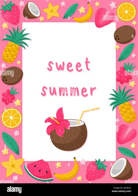Sweet Summer A Rectangular Postcard With Text And Bright Summer Fruits
