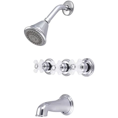 Central Brass Chrome Plated 3 Handle Tub And Shower Faucet With Porcelain