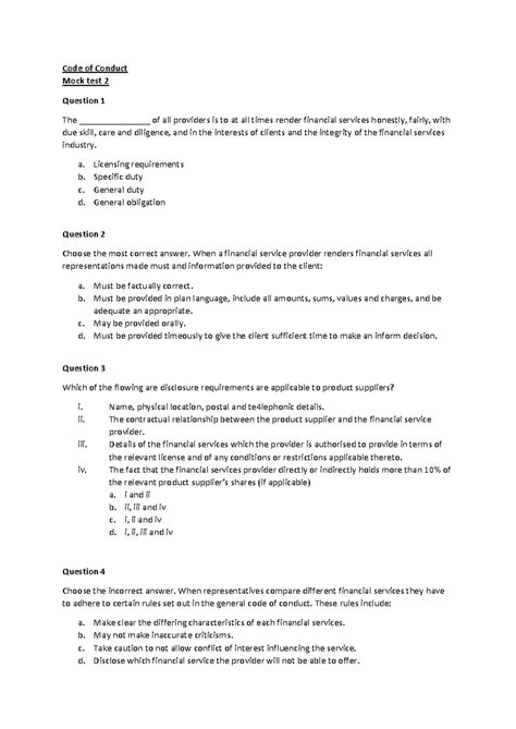 Code Of Conduct Mock Test Code Of Conduct Mock Test Question The Of All