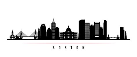 도시 보스턴 스카이 라인 수평 배너입니다 미국 보스턴 시의 그림자는 흑인과 백인 디자인을 위한 벡터 템플릿입니다 보스턴 매사추세츠에 대한 스톡 벡터 아트 및 기타 이미지