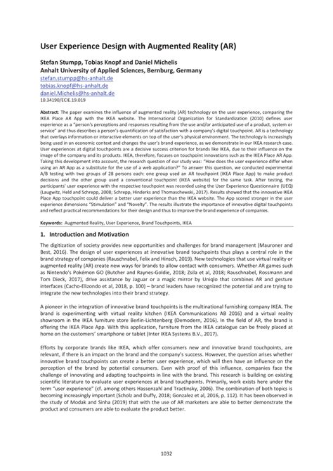 Pdf User Experience Design With Augmented Reality Ar