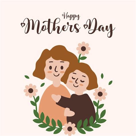 Mãe E Filho Se Abraçam Ilustração Do Dia Das Mães Com Fundo De Flores