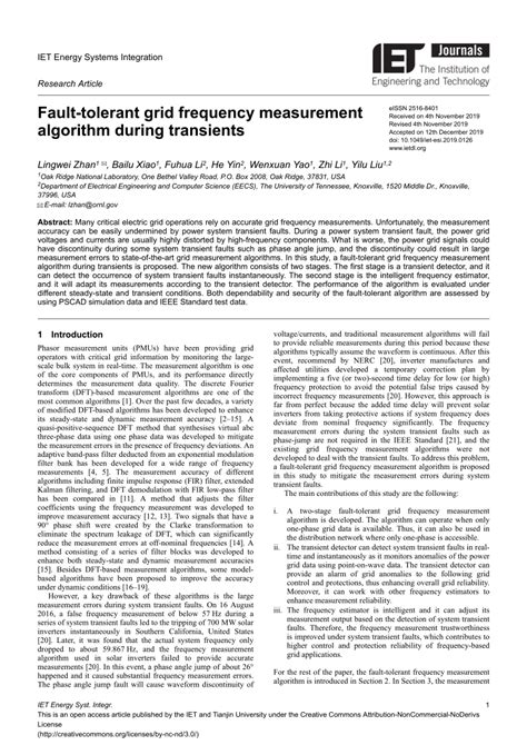 pdf a fault tolerant grid frequency measurement algorithm during