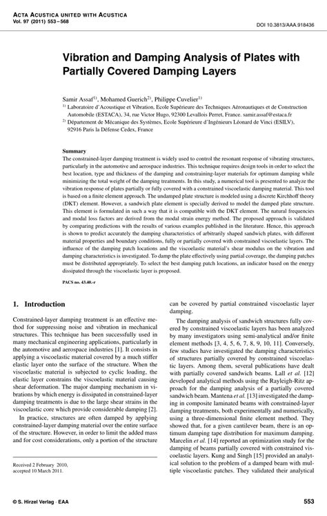 Pdf Vibration And Damping Analysis Of Plates With Partially Covered Damping Layers