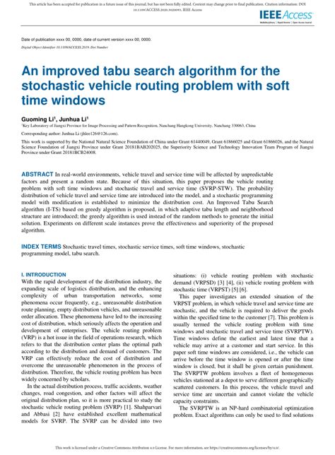 Pdf An Improved Tabu Search Algorithm For The Stochastic Vehicle Routing Problem With Soft