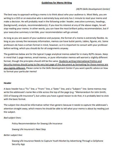 Policy Memo Writing Sample Master Of Template Document