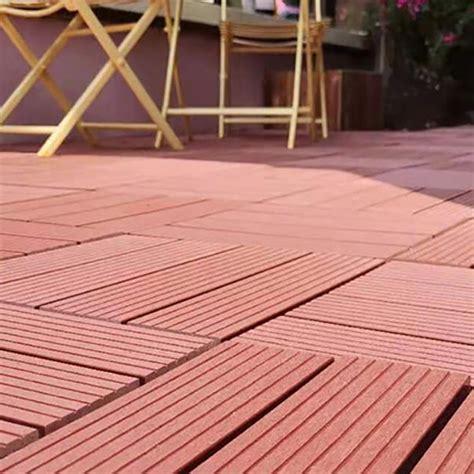 Composite Square Decking Tiles Interlocking Striped Pattern Patio Flooring Tiles Clearhalo