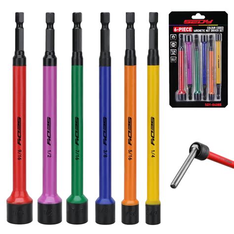 Magnetic Impact Nut Driver Set 6 Piece Sae Color Coded Nut Setter Set